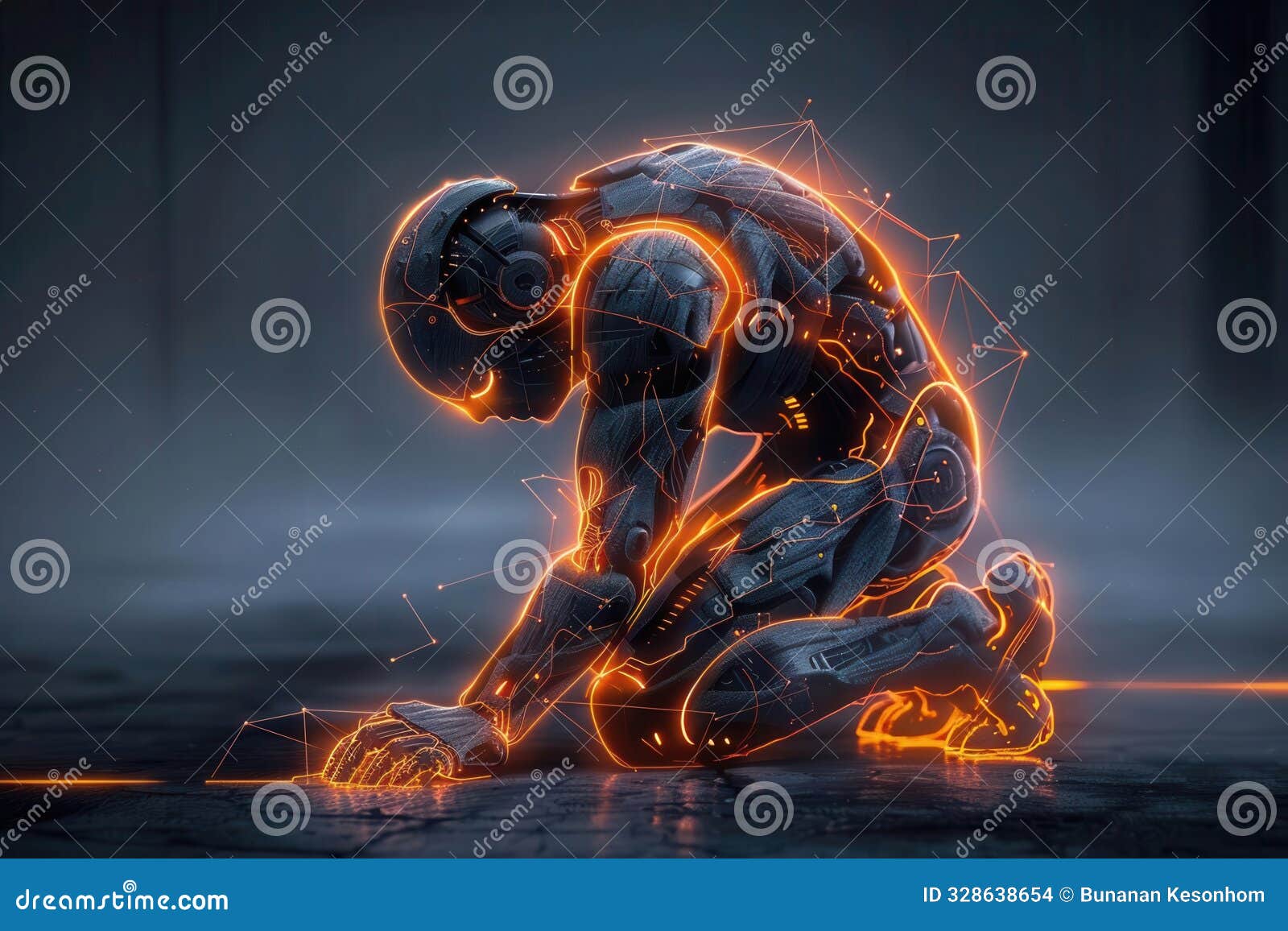 Advanced Building Robots, Neon Futuristic, High Contrast Stock ...