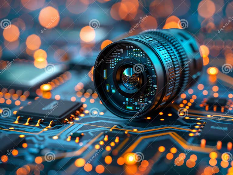Advanced Camera Lens on Circuit Board Highlighting Modern Technology ...