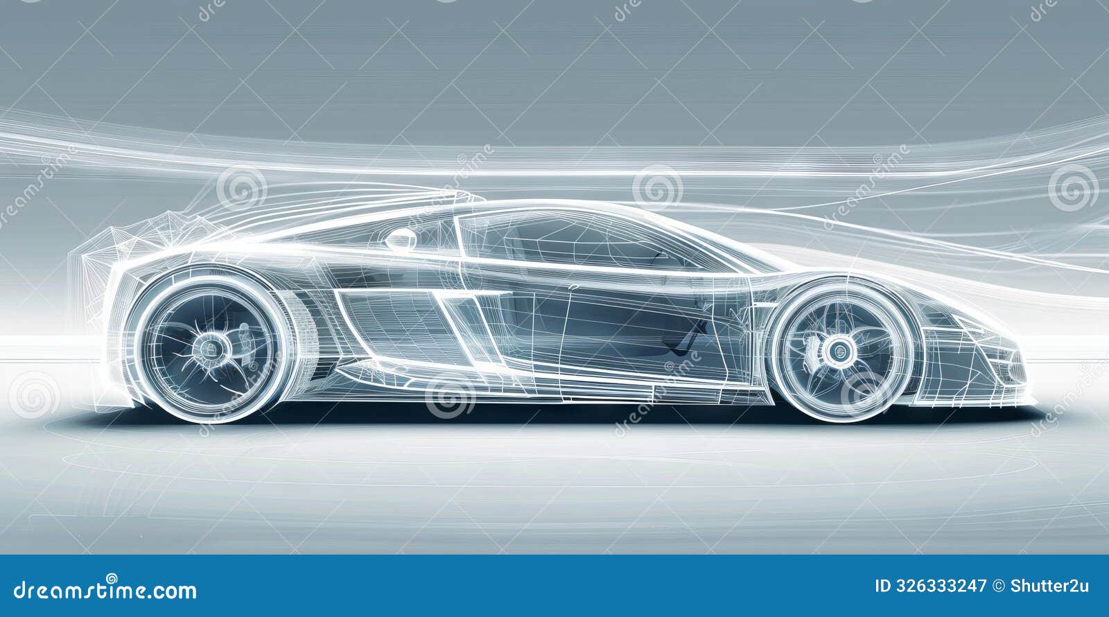 Advanced Car Blueprint Concept with Visible Aerodynamics Flow on a ...