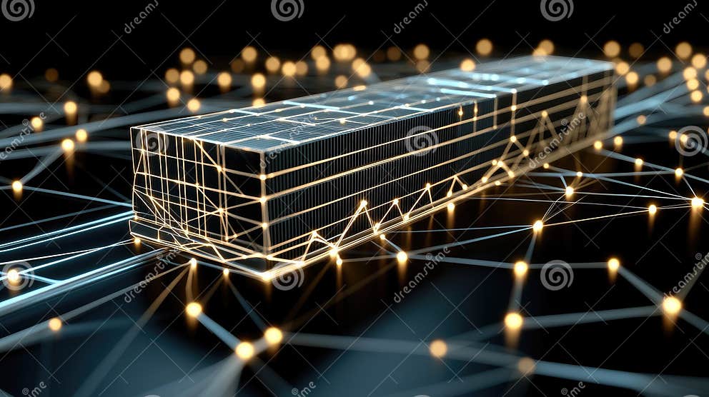 An Advanced Cargo Ship Made from Digital Lines Traverses the Ocean ...