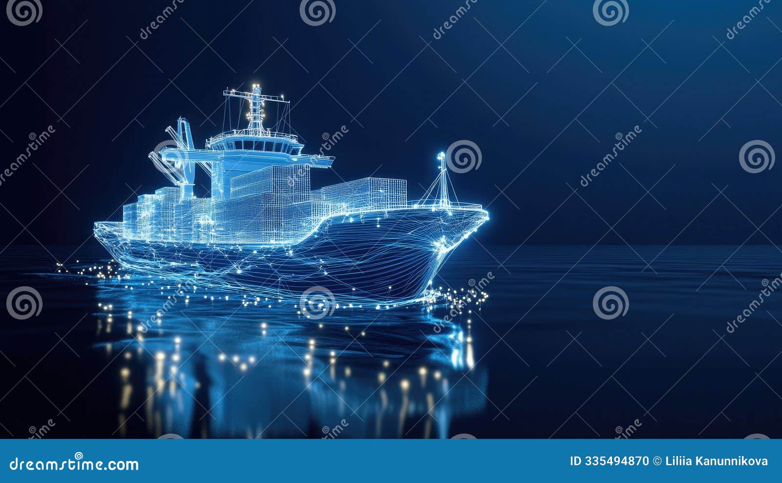 An Advanced Cargo Ship Made from Digital Lines Traverses the Ocean ...