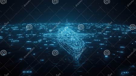 An Advanced Cargo Ship Made from Digital Lines Traverses the Ocean ...