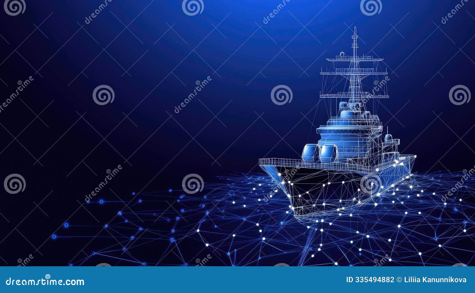 An Advanced Cargo Ship Made from Digital Lines Traverses the Ocean ...