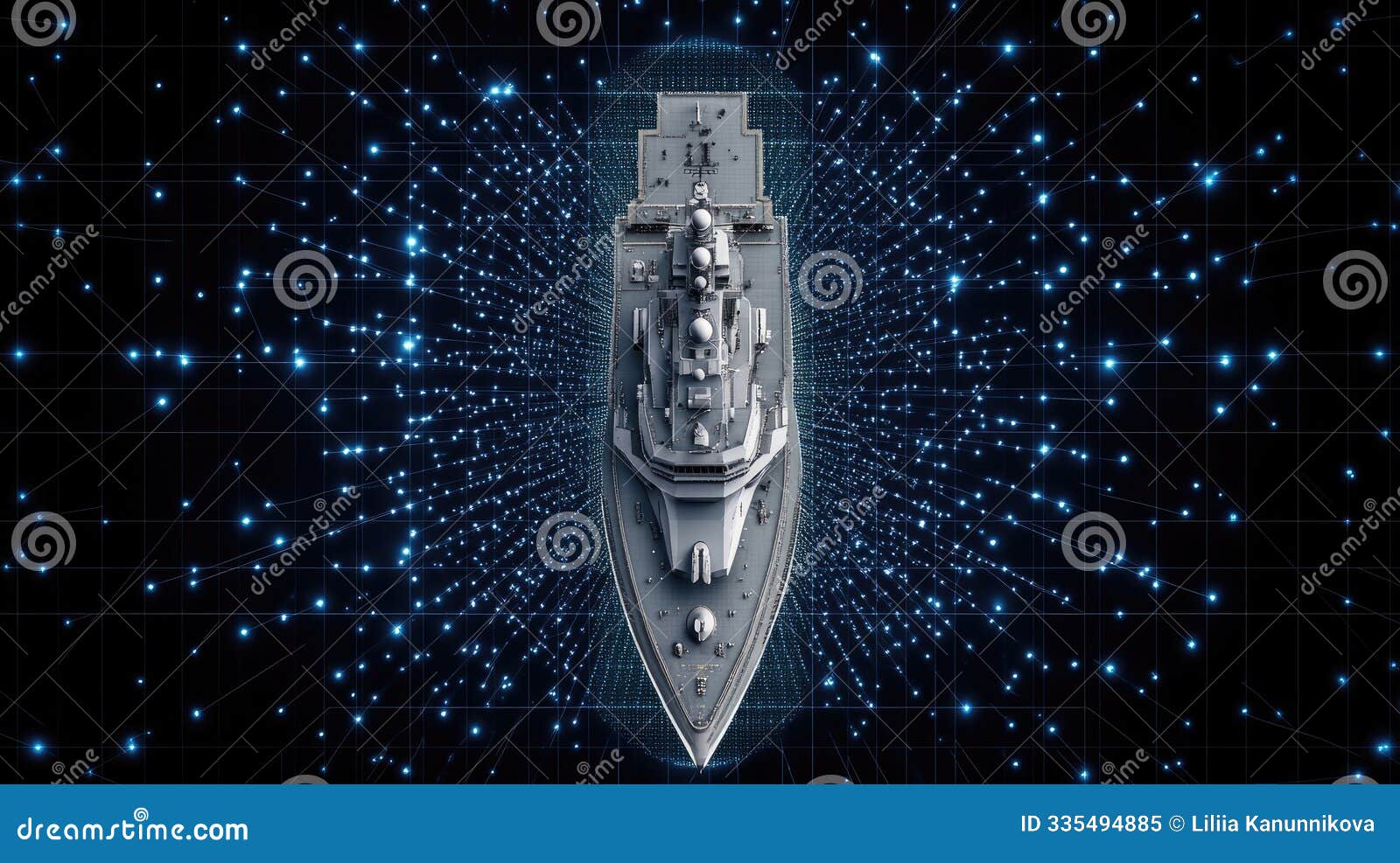 An Advanced Cargo Ship Made from Digital Lines Traverses the Ocean ...