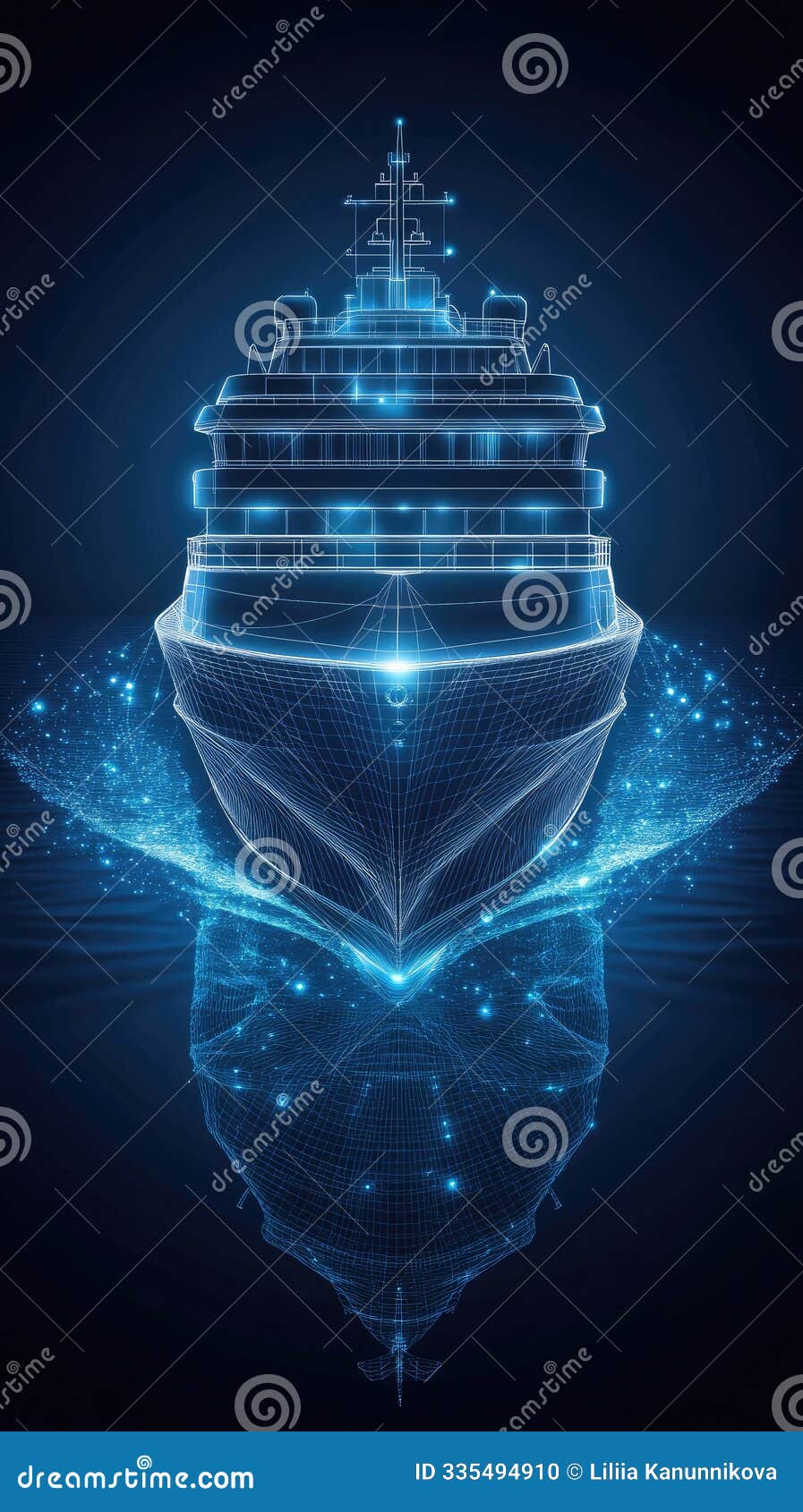 An Advanced Cargo Ship Made from Digital Lines Traverses the Ocean ...
