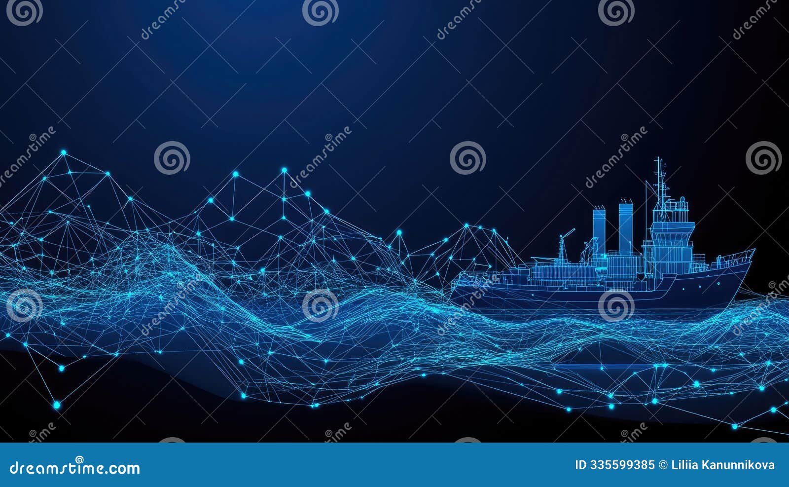 An Advanced Cargo Ship Made from Digital Lines Traverses the Ocean ...