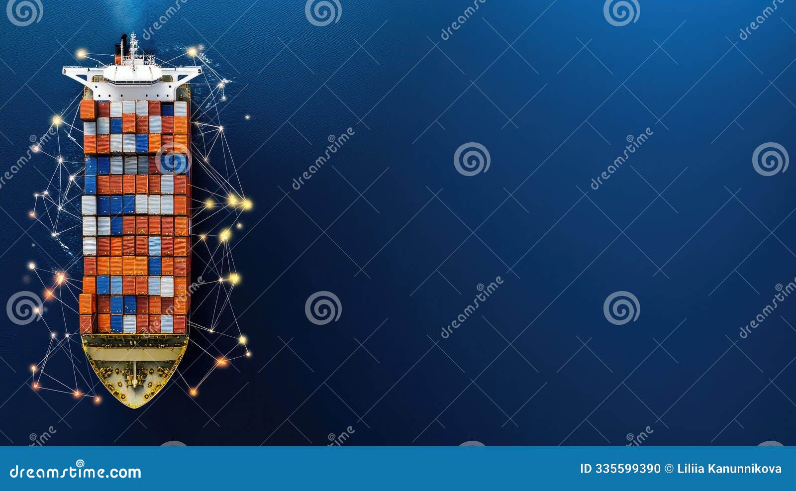 An Advanced Cargo Ship Made from Digital Lines Traverses the Ocean ...