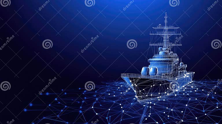An Advanced Cargo Ship Made from Digital Lines Traverses the Ocean ...