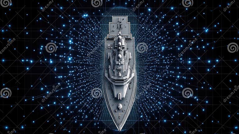 An Advanced Cargo Ship Made from Digital Lines Traverses the Ocean ...