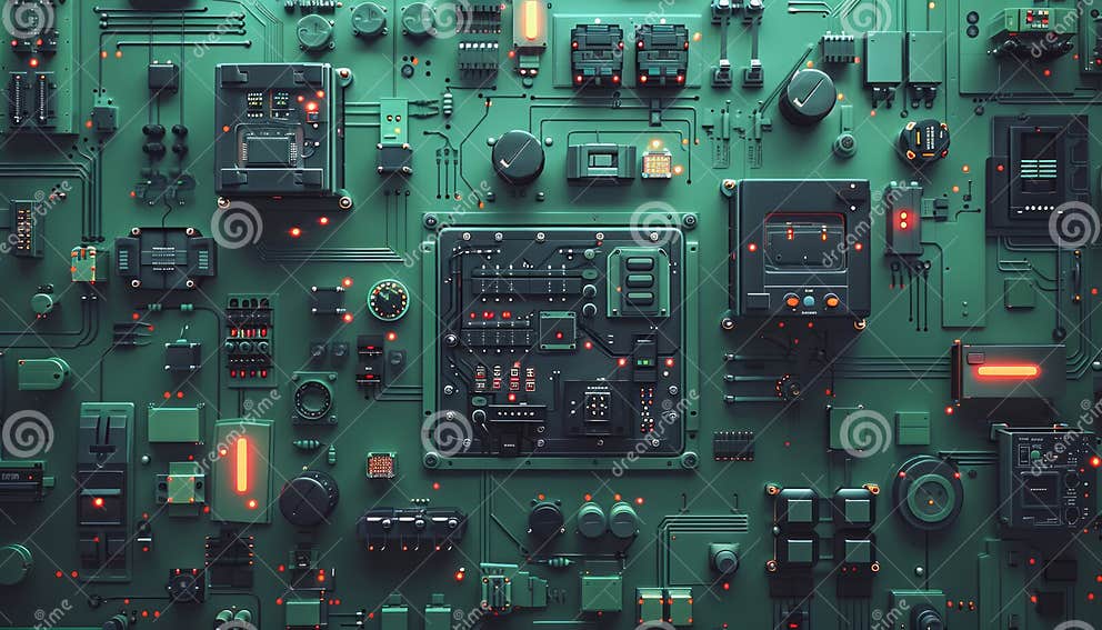 Advanced Circuit Board with Glowing Components Showcasing High Tech ...