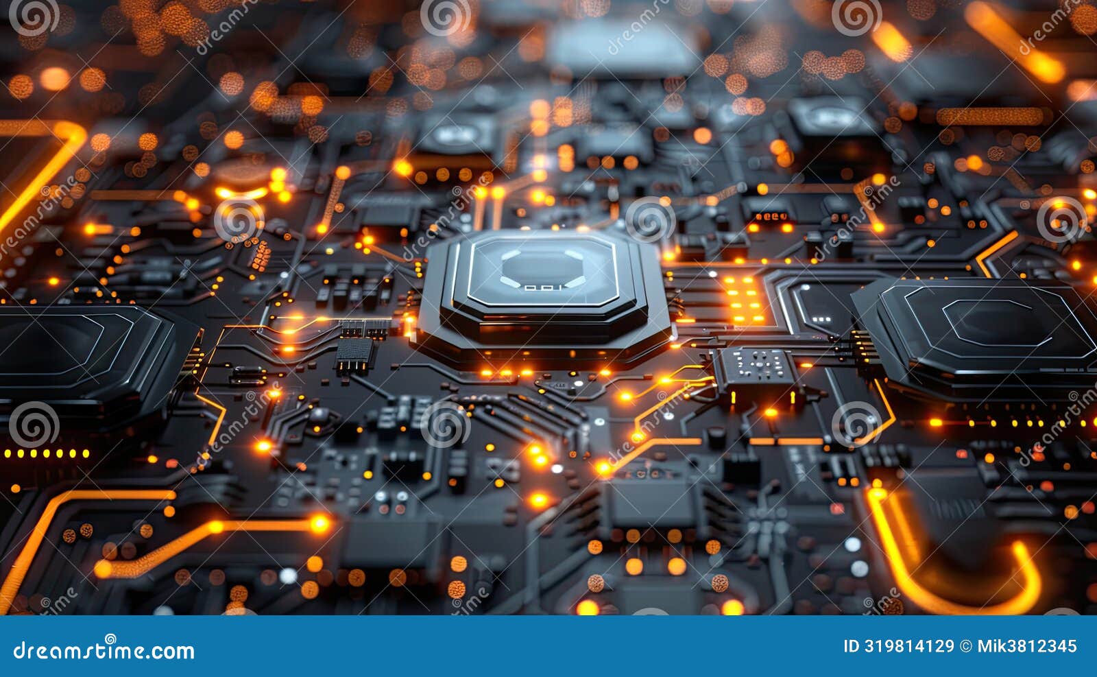 Advanced Circuitry Glowing with Futuristic Orange Lights. Stock ...