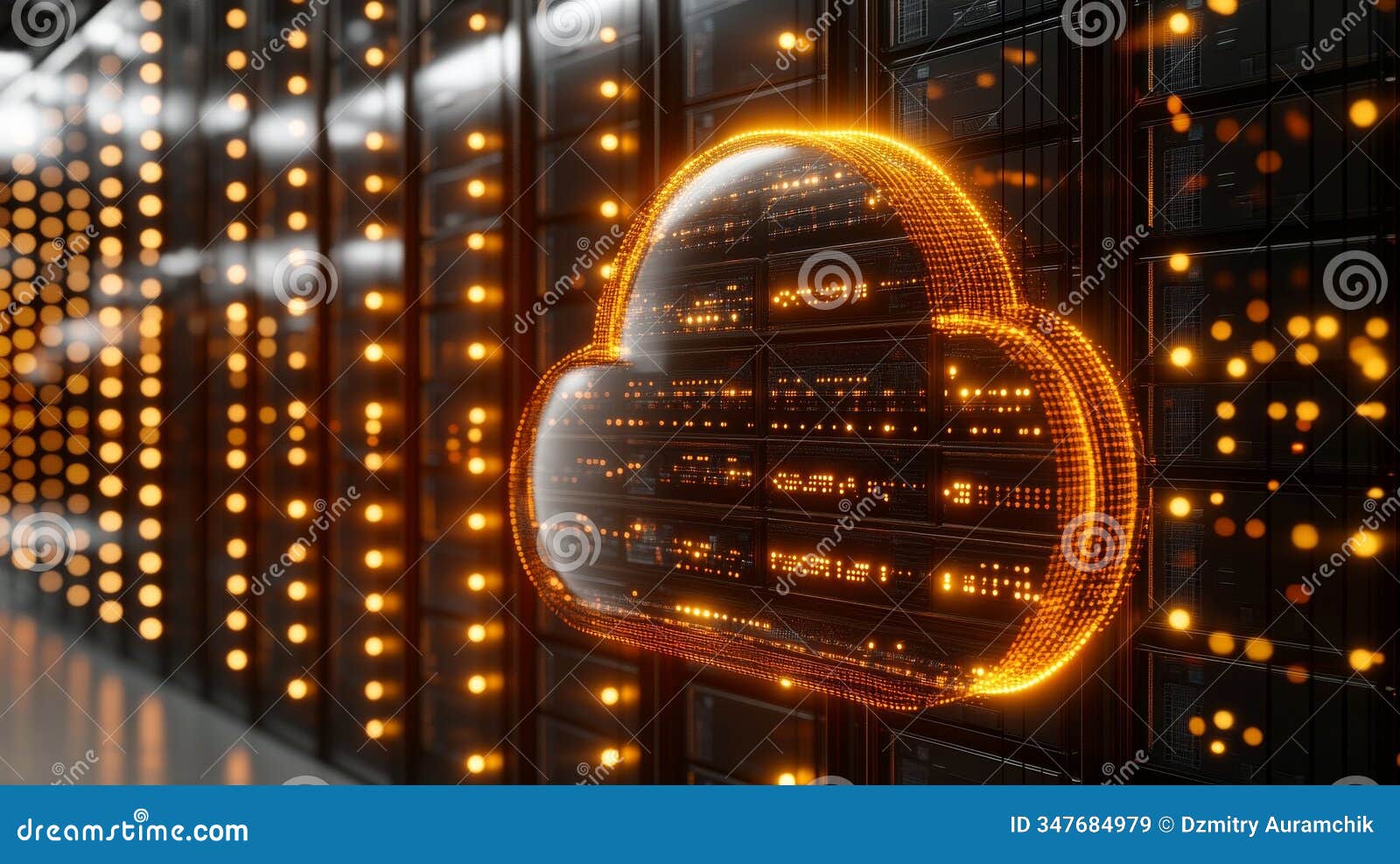 An Advanced Cloud Computing Idea Highlighted by Glowing Components on a ...