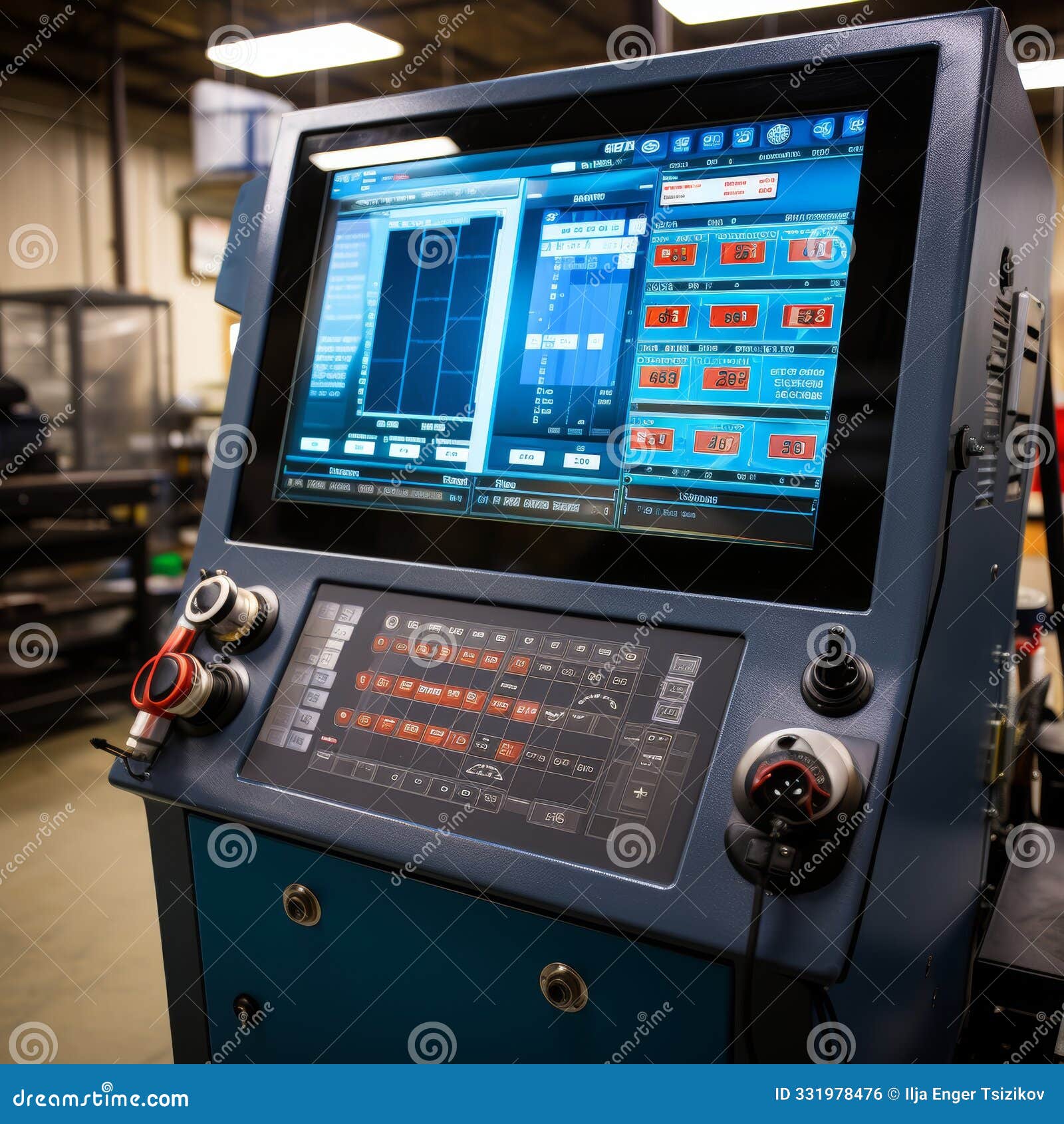 Advanced Cnc Machine Control Panel Showing Data And Graphs Illustrating Process Complexity Stock ...