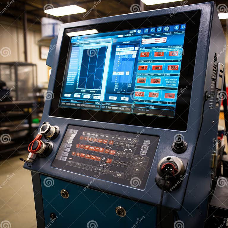 Advanced Cnc Machine Control Panel Showing Data and Graphs Illustrating ...
