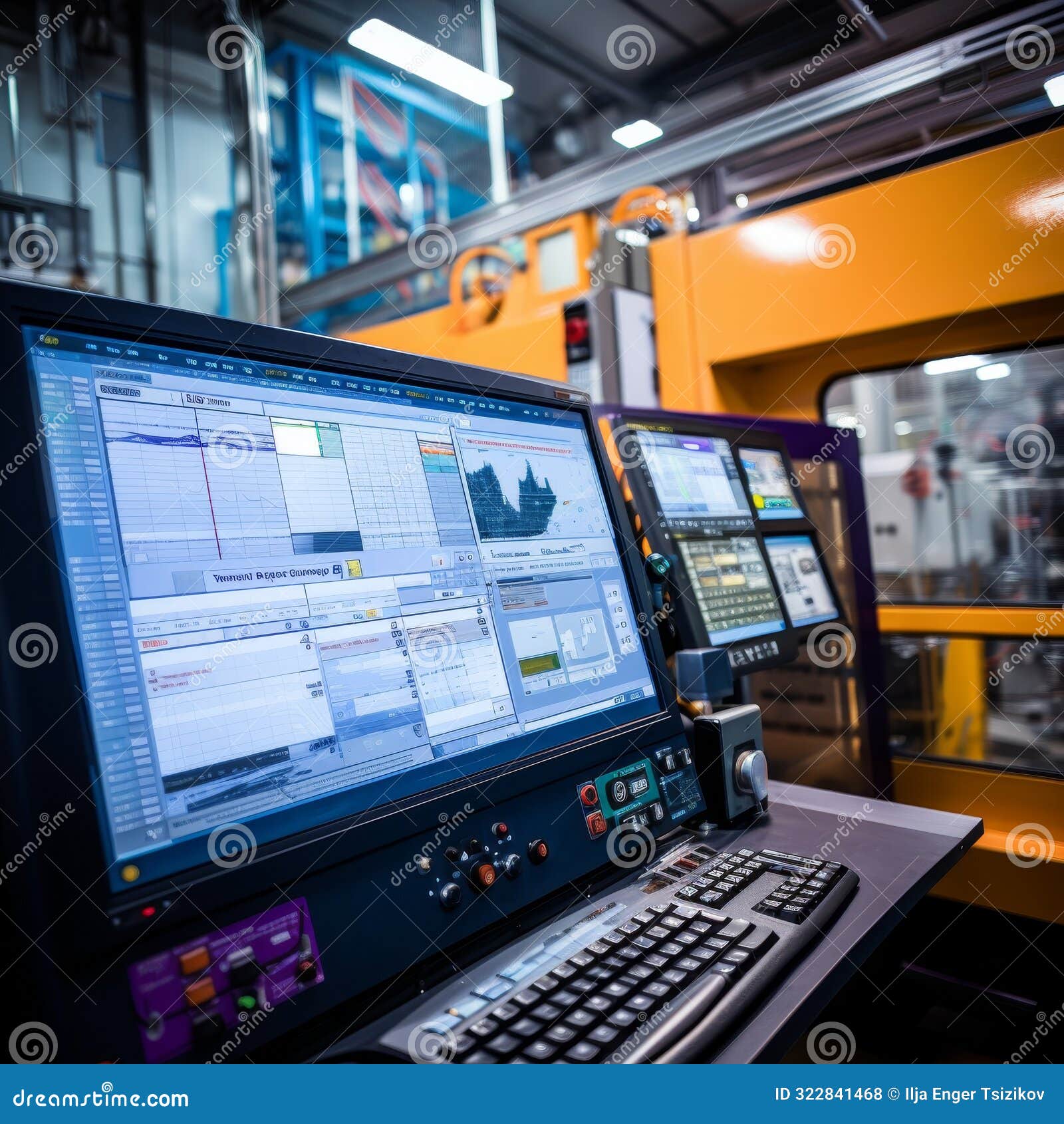 Advanced Cnc Machine Control Panel Showing Data and Graphs Illustrating ...