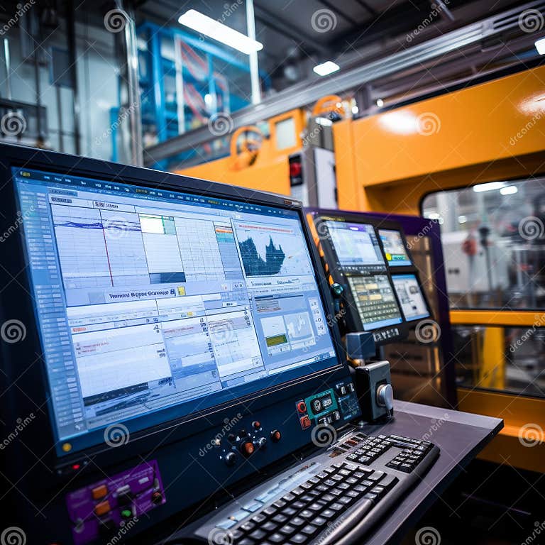 Advanced Cnc Machine Control Panel Showing Data and Graphs Illustrating Process Complexity Stock ...