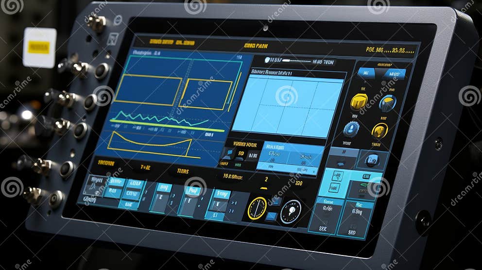 Advanced Cnc Machine Control Panel Showing Data and Graphs Reflecting Process Complexity Stock ...