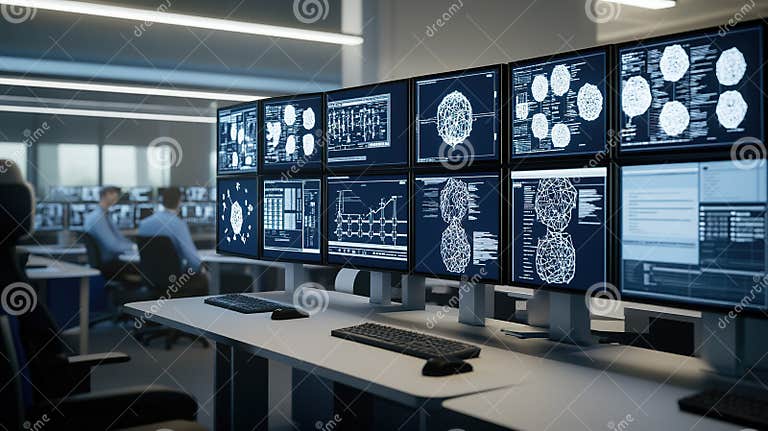 Advanced Computer Workstation Displaying Data Analytics with Multiple ...