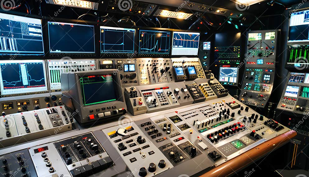Media Control Room Dashboard Stock Image - Image of instruments ...