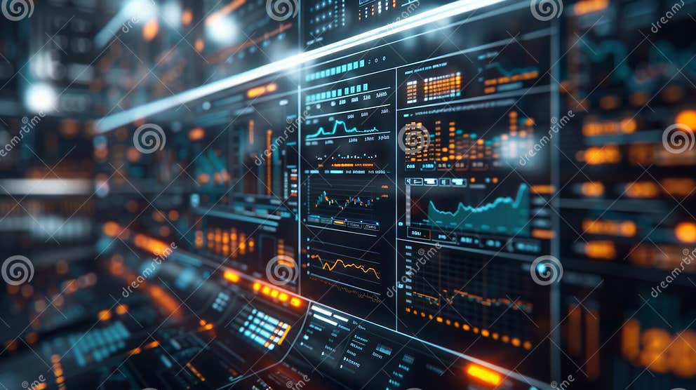 An Advanced Control Room Interface with Multiple Screens Displaying ...