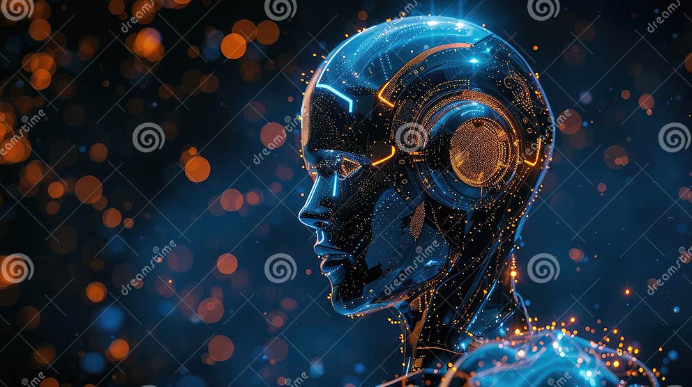 Advanced Cybernetic Humanoid Profile with Digital Interface Elements ...