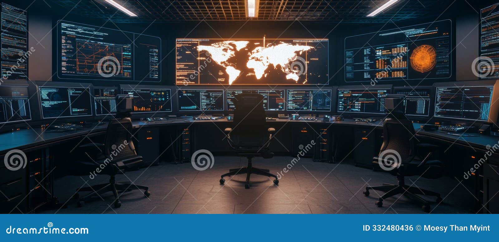 Advanced Cybersecurity Command Center in a Dark Futuristic Setting ...