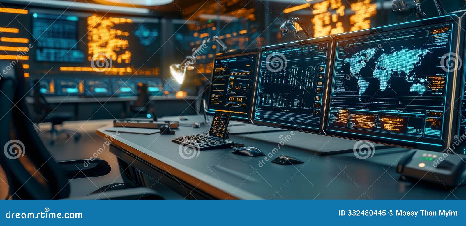 Advanced Cybersecurity Command Center in a Dark Futuristic Setting ...