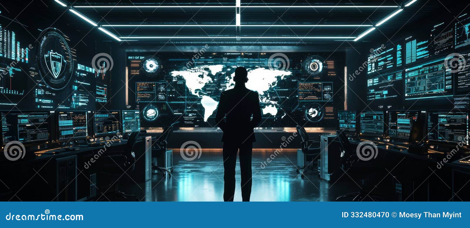 Advanced Cybersecurity Command Center in a Dark Futuristic Setting ...