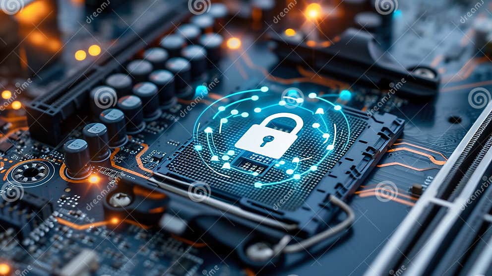 Advanced Cybersecurity Concept with Encrypted Chip. Generative Ai Stock ...