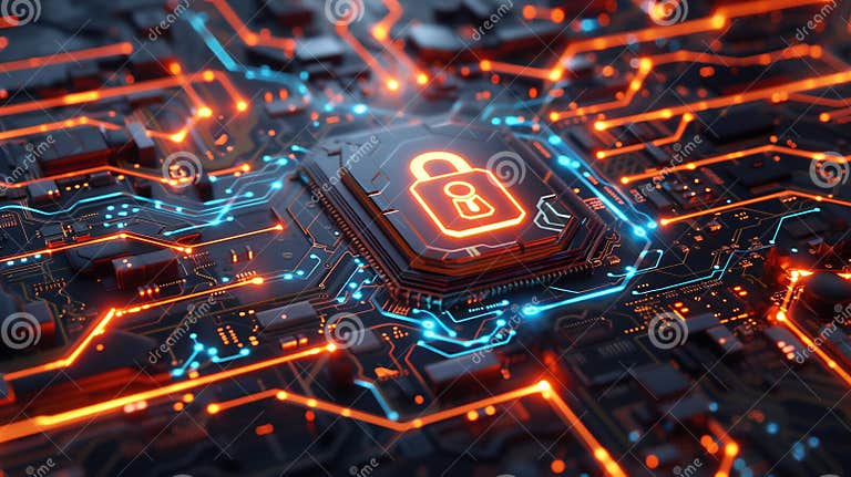 Advanced Cybersecurity Concept with Encrypted Chip. Generative Ai Stock ...