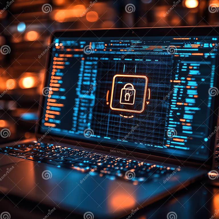 Advanced Cybersecurity Dashboard Stock Image - Secure Laptop with Data ...