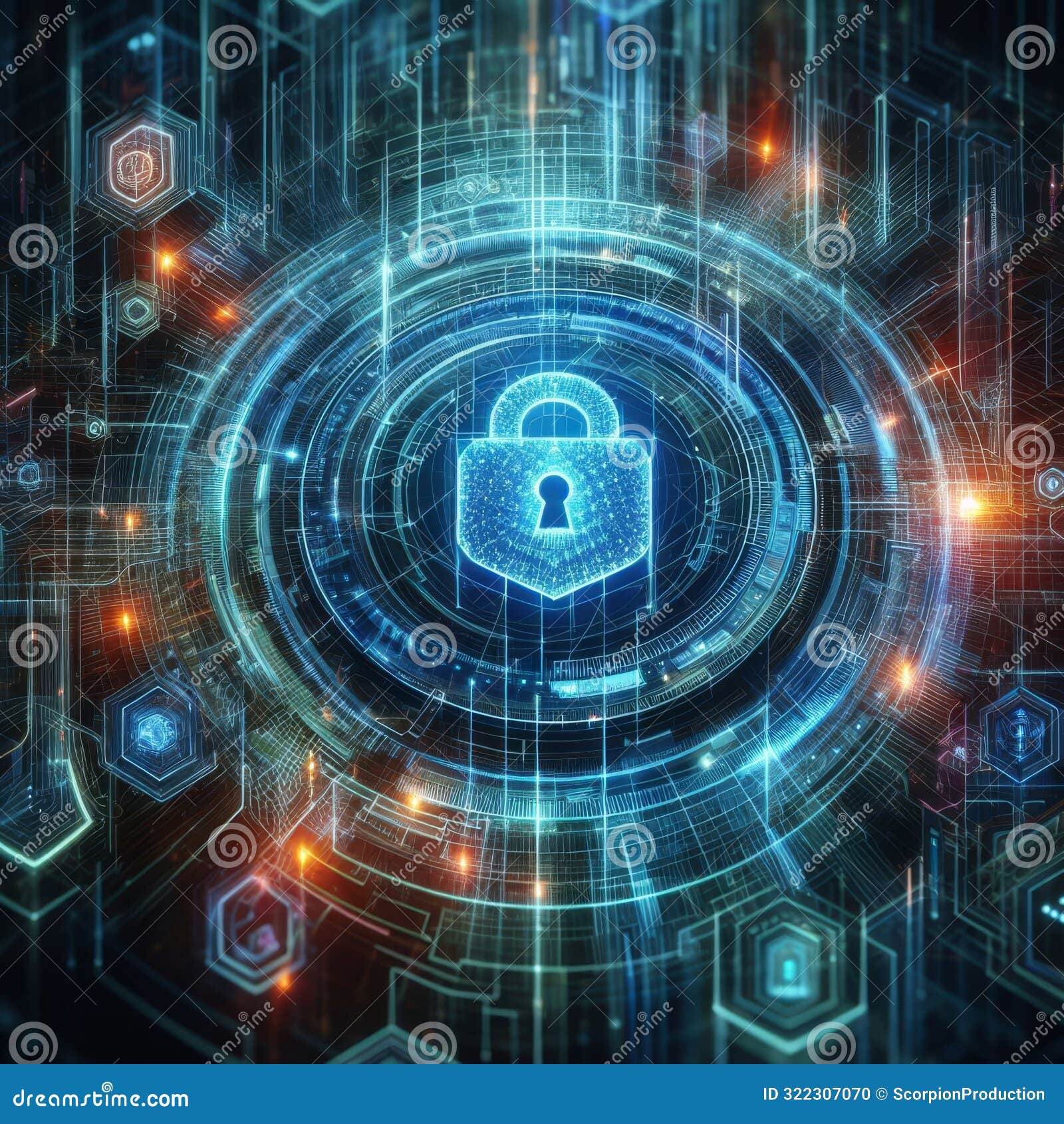 Advanced Cybersecurity Interface with Digital Lock and Circuits Stock ...