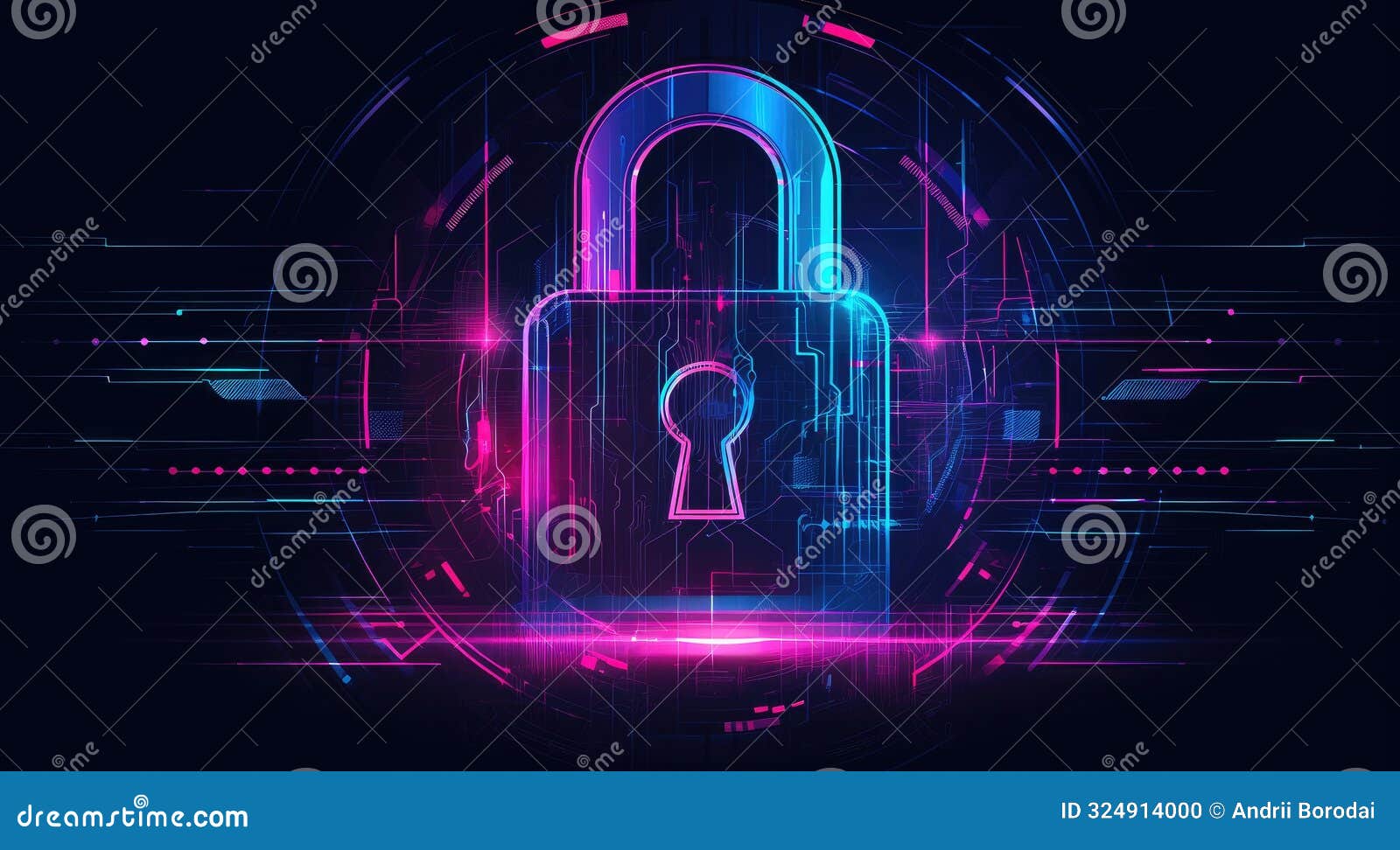 Advanced Cybersecurity Lock on Black Background. Stock Illustration ...
