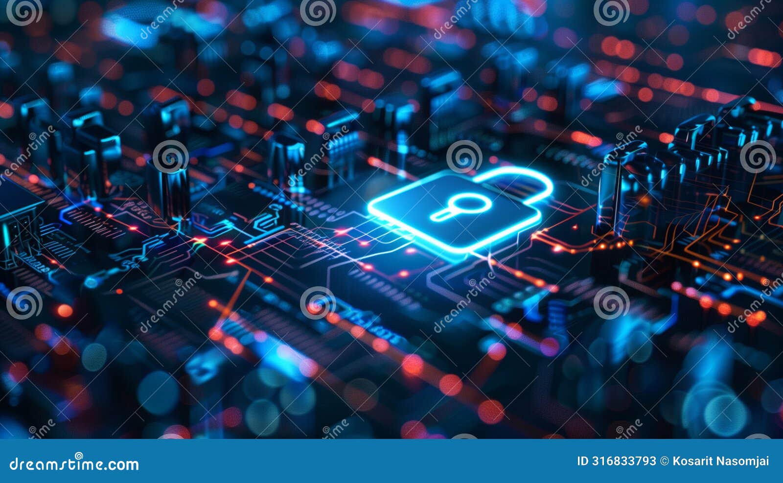 Advanced Cybersecurity Technology Circuit. Vivid Depiction of Advanced ...