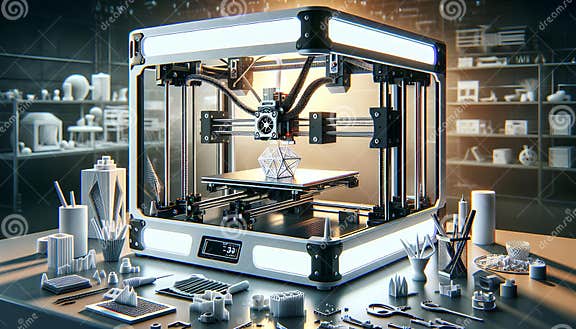 Advanced 3D Printer in a Creative Workshop Printing Complex Geometric ...