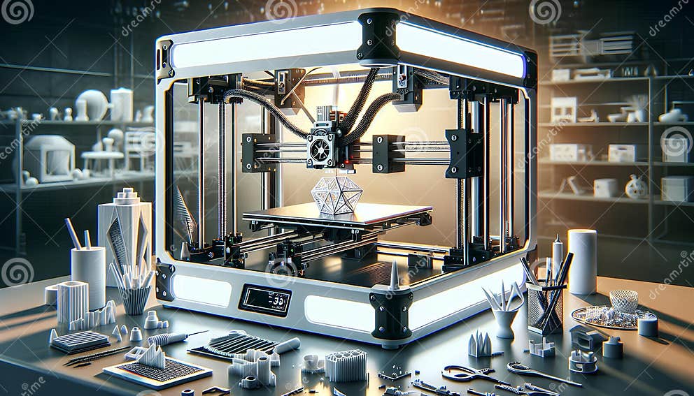 Advanced 3D Printer in a Creative Workshop Printing Complex Geometric ...