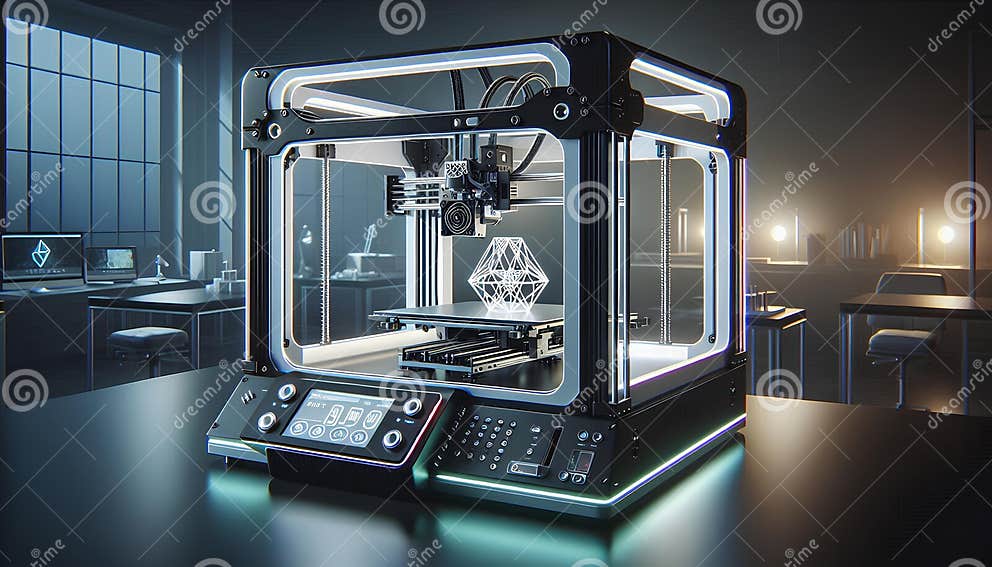 Advanced 3D Printer in a Creative Workshop Printing Complex Geometric ...
