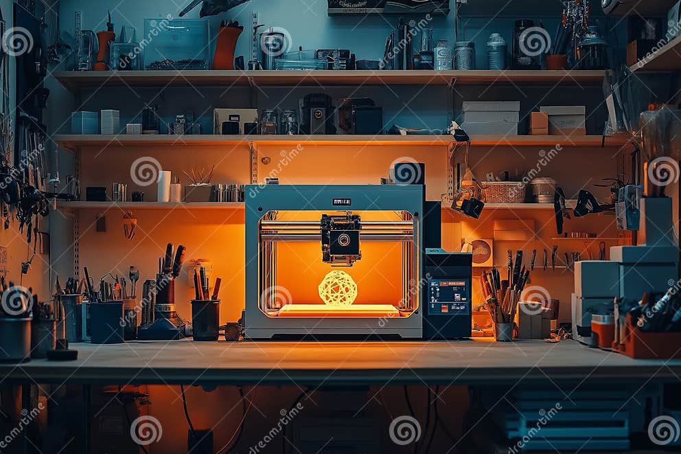 Advanced 3D Printer Working on a Geometric Design in a Creative ...