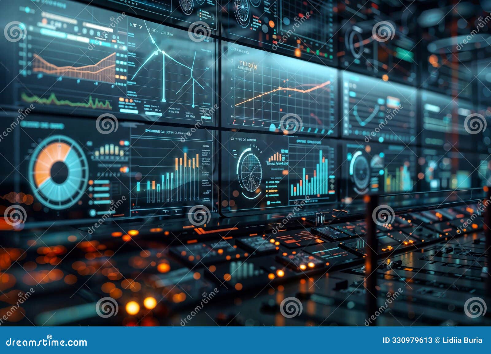 High-Tech Dashboard with Complex Data Visualizations, Generative Ai Stock Illustration ...