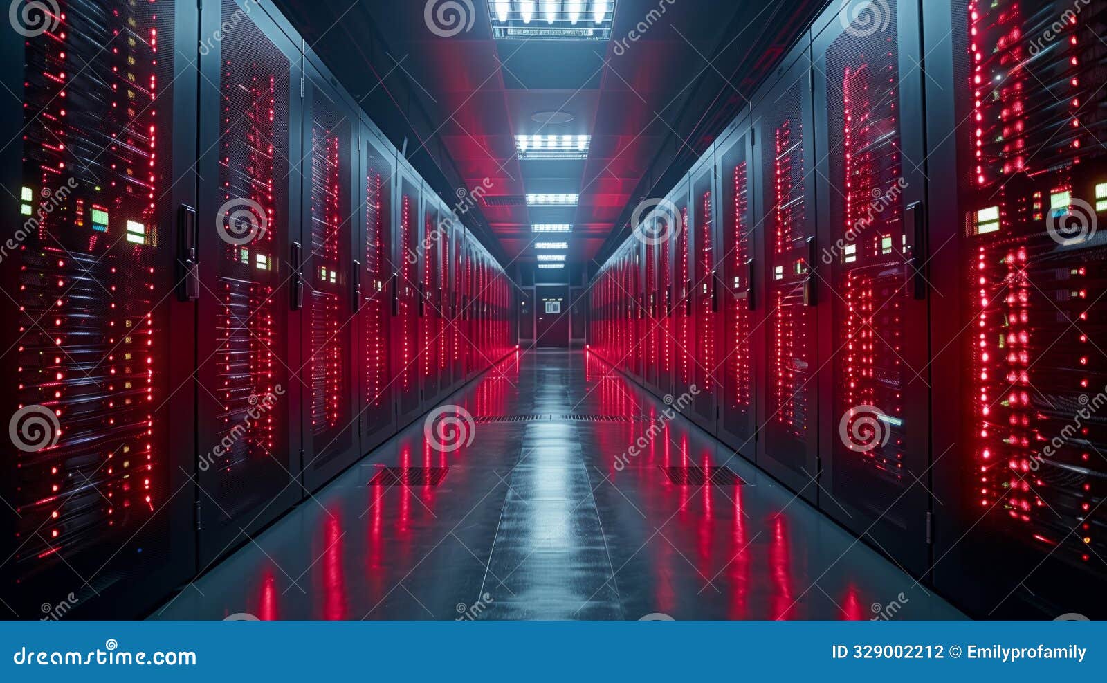 Advanced Data Center Corridor Illuminated by Red Lights in a Modern ...