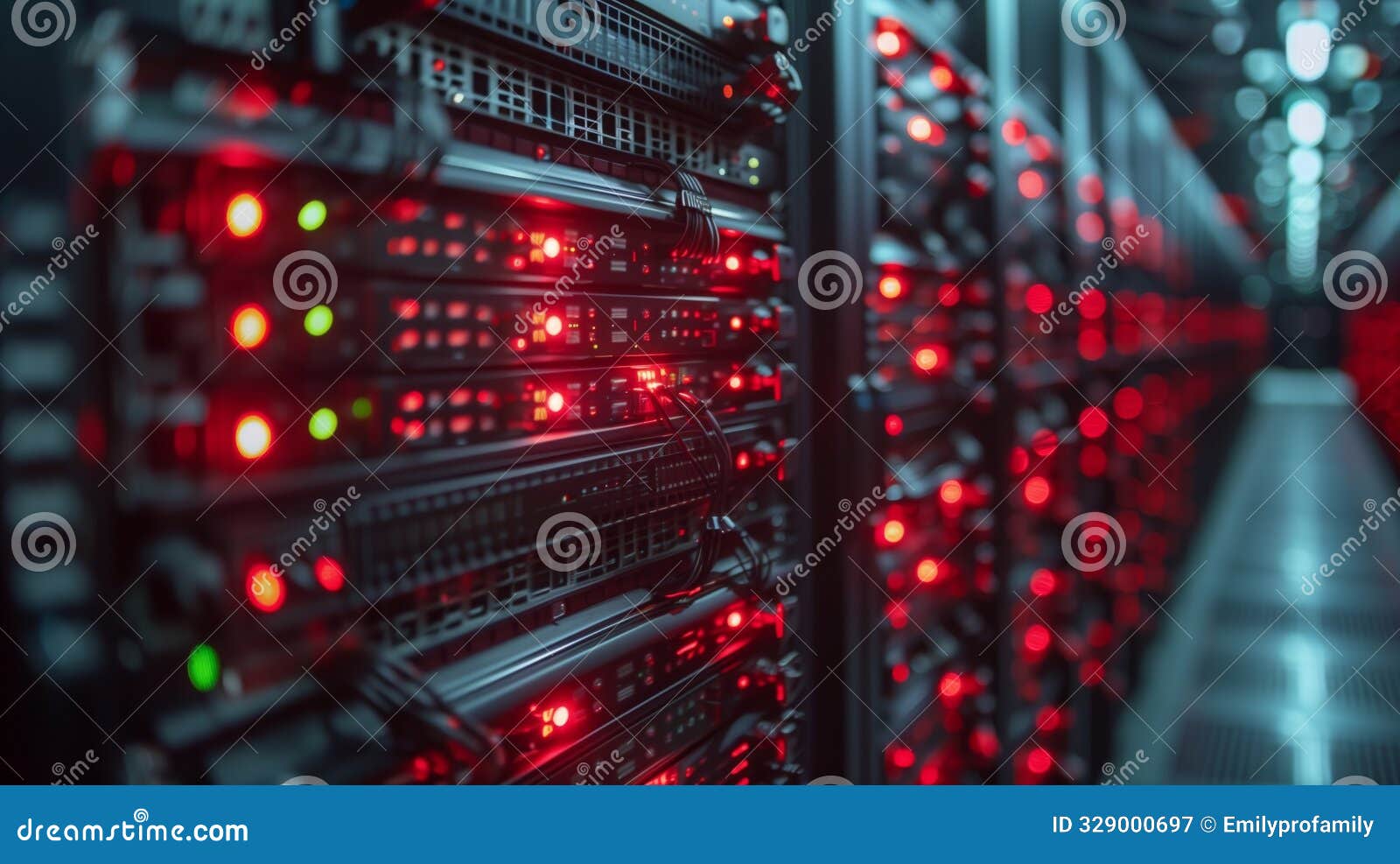 Advanced Data Center Equipment with Red LED Indicators in Modern ...