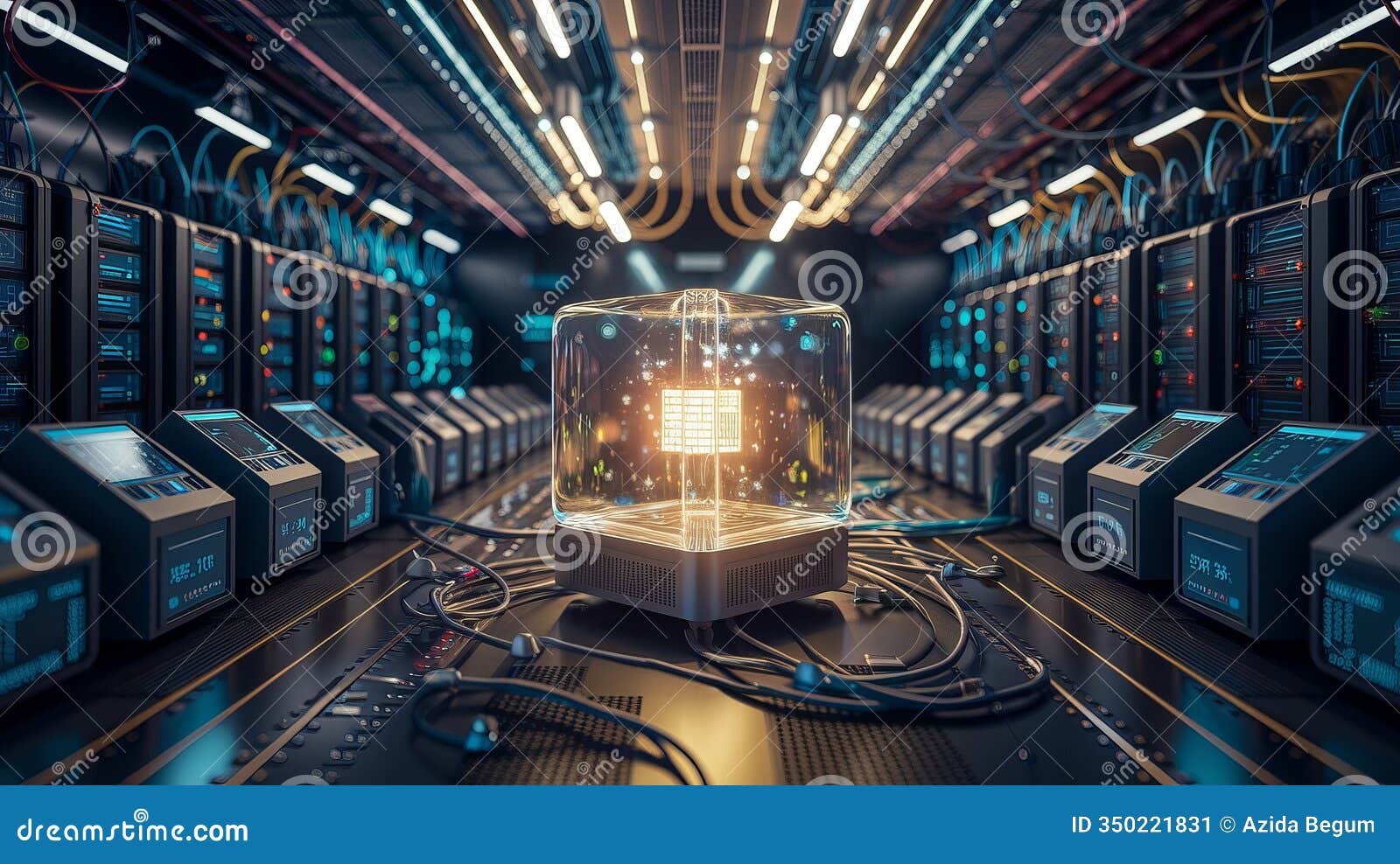 Futuristic Data Center with Glowing AI Core Stock Illustration ...