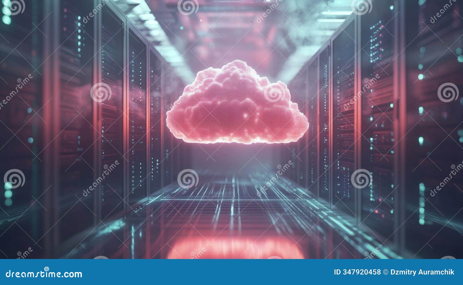 An Advanced Data Center with Glowing Clouds Illustrating Cloud ...