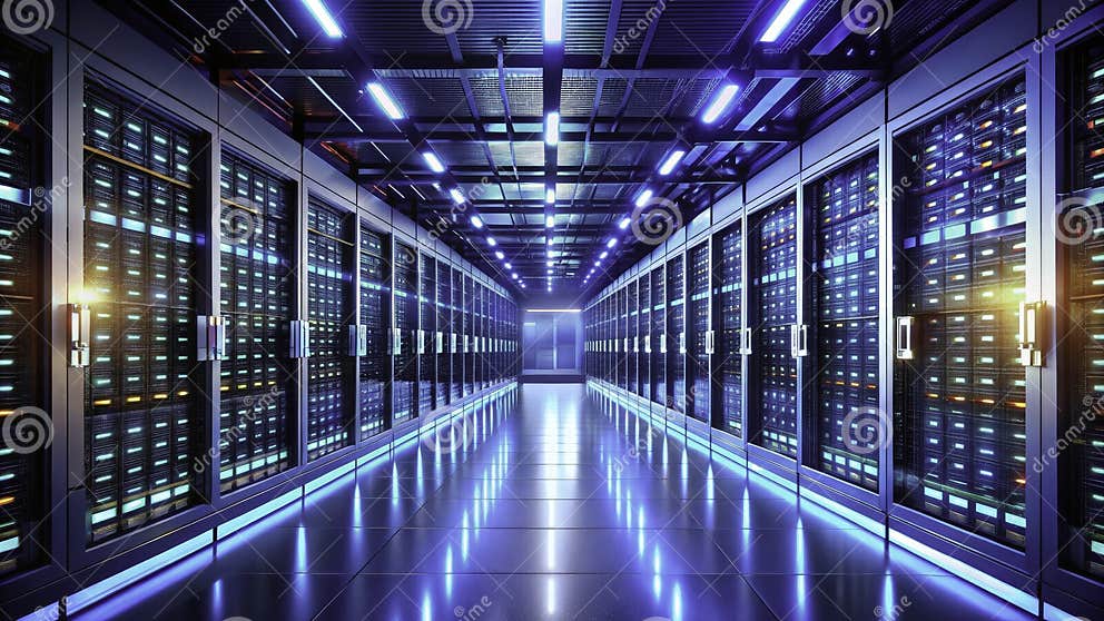 Advanced Data Center Infrastructure Rows of Server Racks Illuminating CuttingEdge Technology ...
