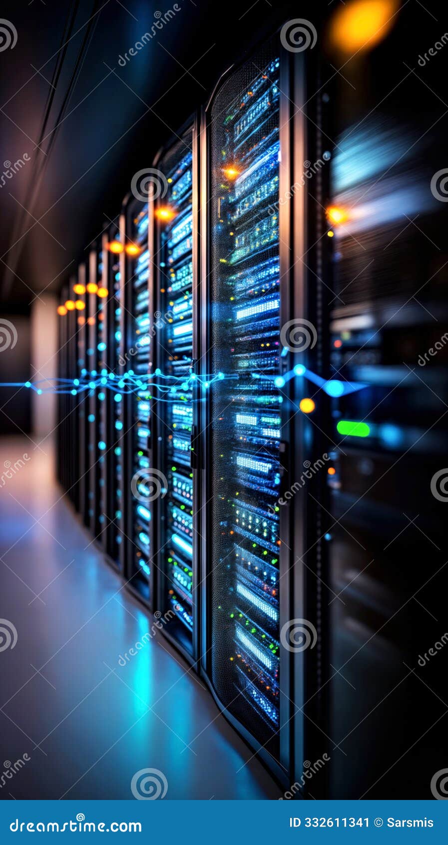 Advanced Data Center Servers with Bright LED Lights and Futuristic ...