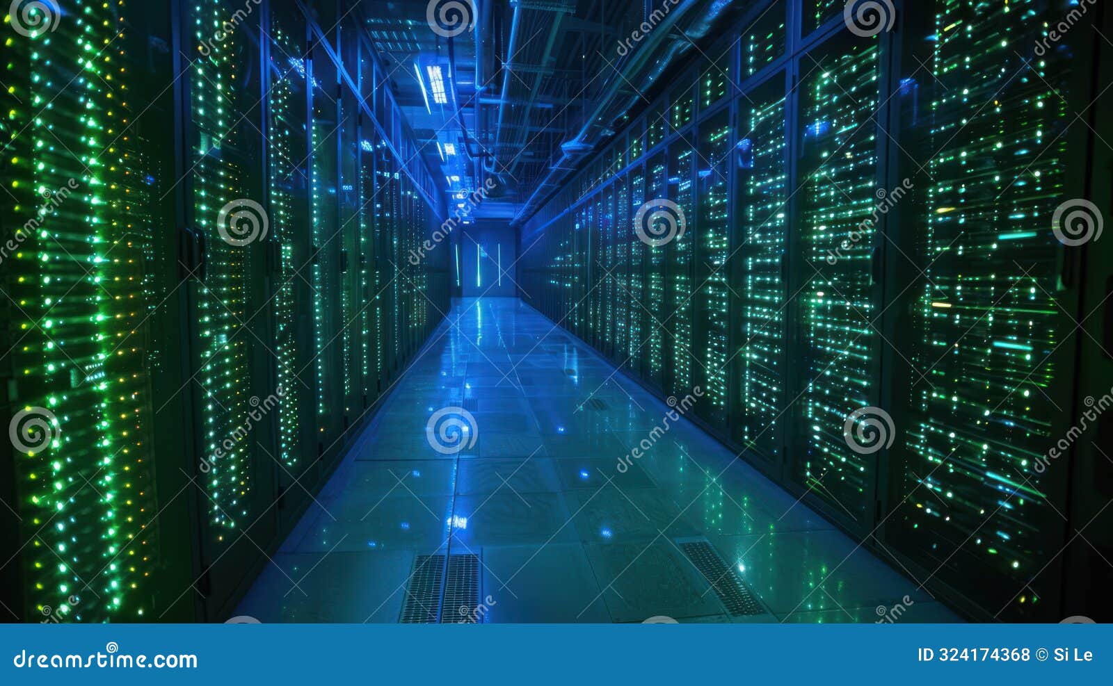 Advanced Data Storage: a High-Tech Center of Blue and Green LEDs Stock ...