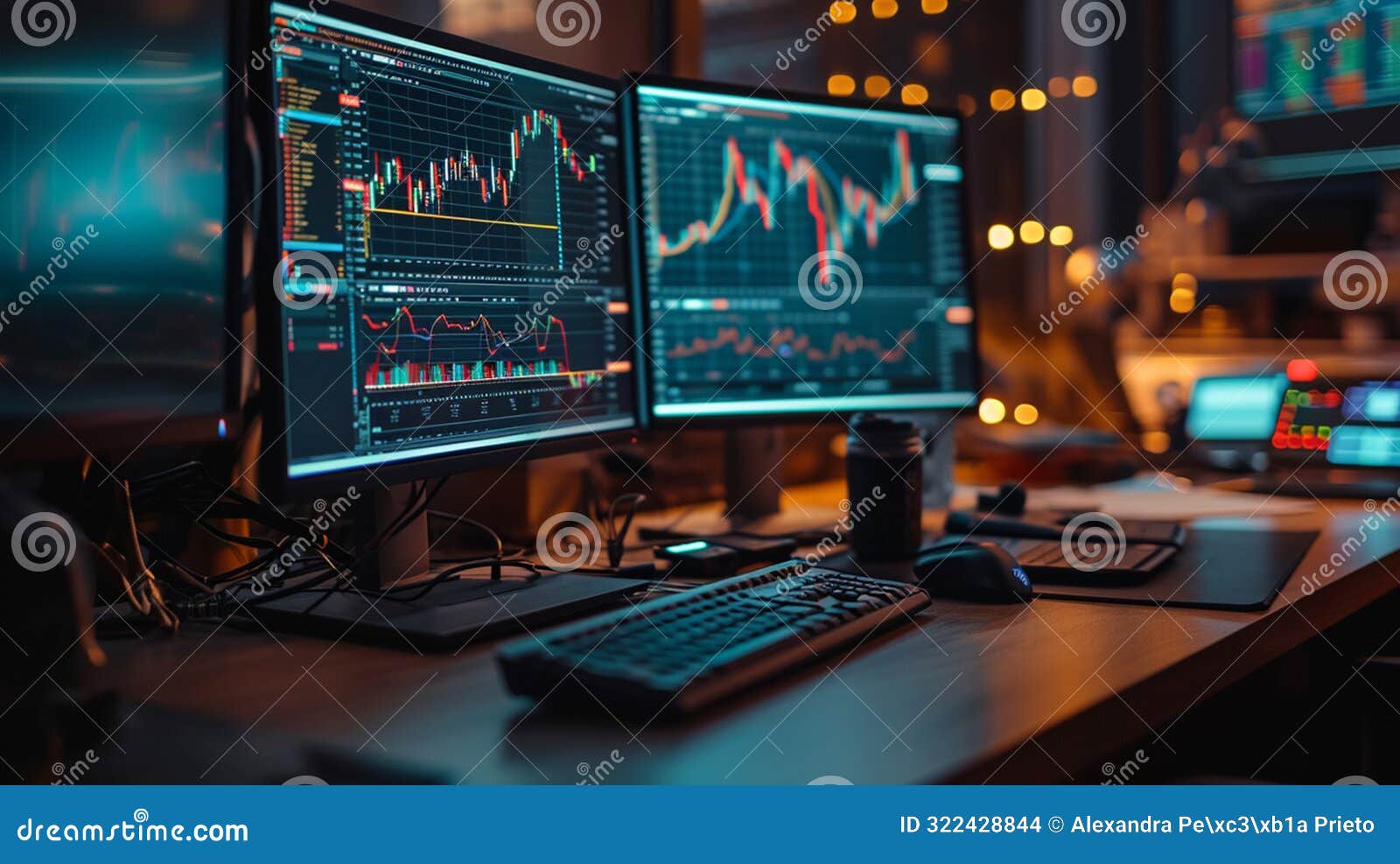 Advanced Desk Setup with Multiple Monitors Stock Illustration ...