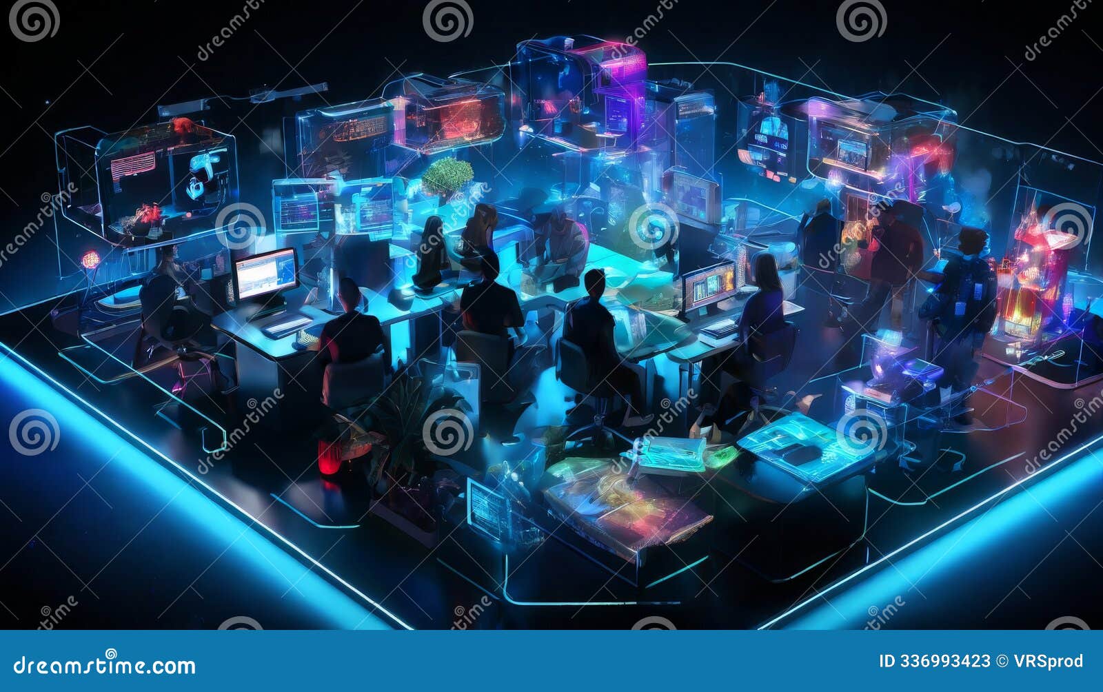 Advanced Digital Command Center with Holographic Displays Stock Image ...