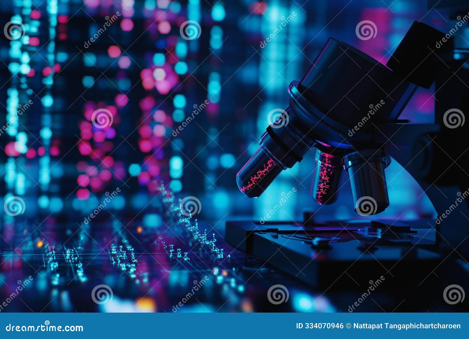 An Advanced Digital Display in a Biotech Lab Shows a Microscope Image ...