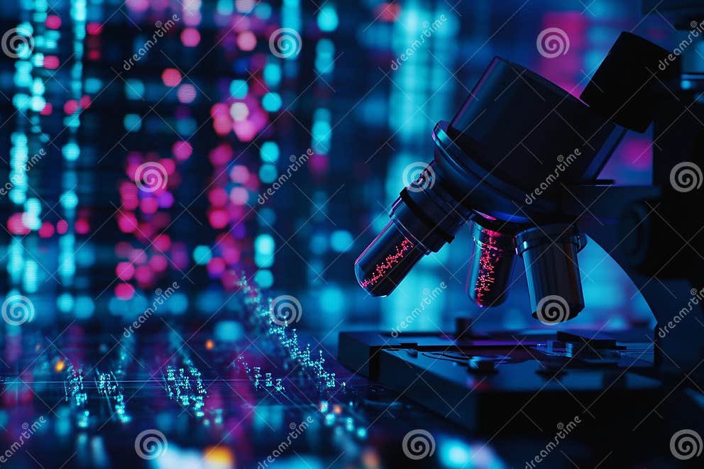 An Advanced Digital Display in a Biotech Lab Shows a Microscope Image ...